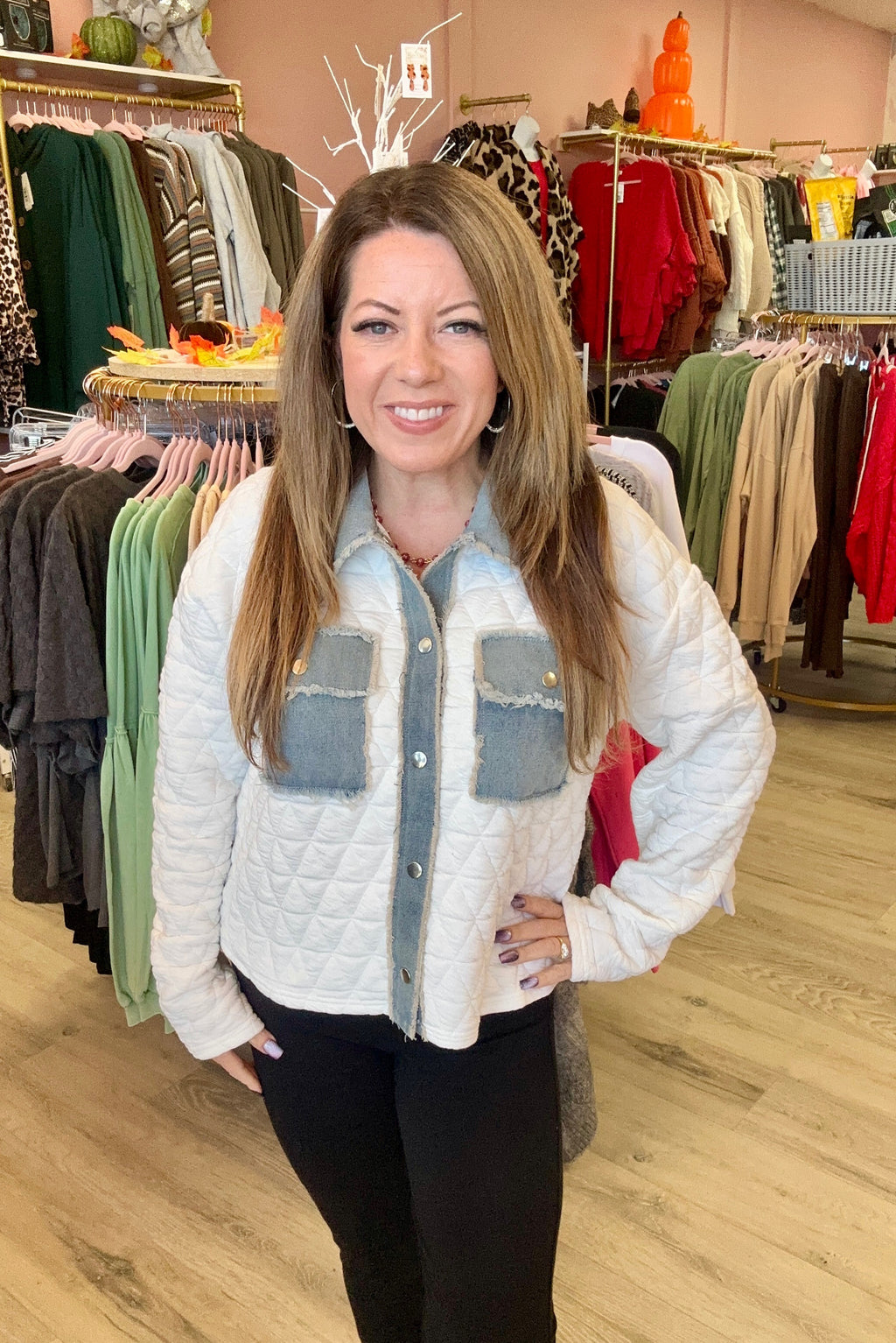 Denim Collar Quilted Jacket – Treasure Lilly